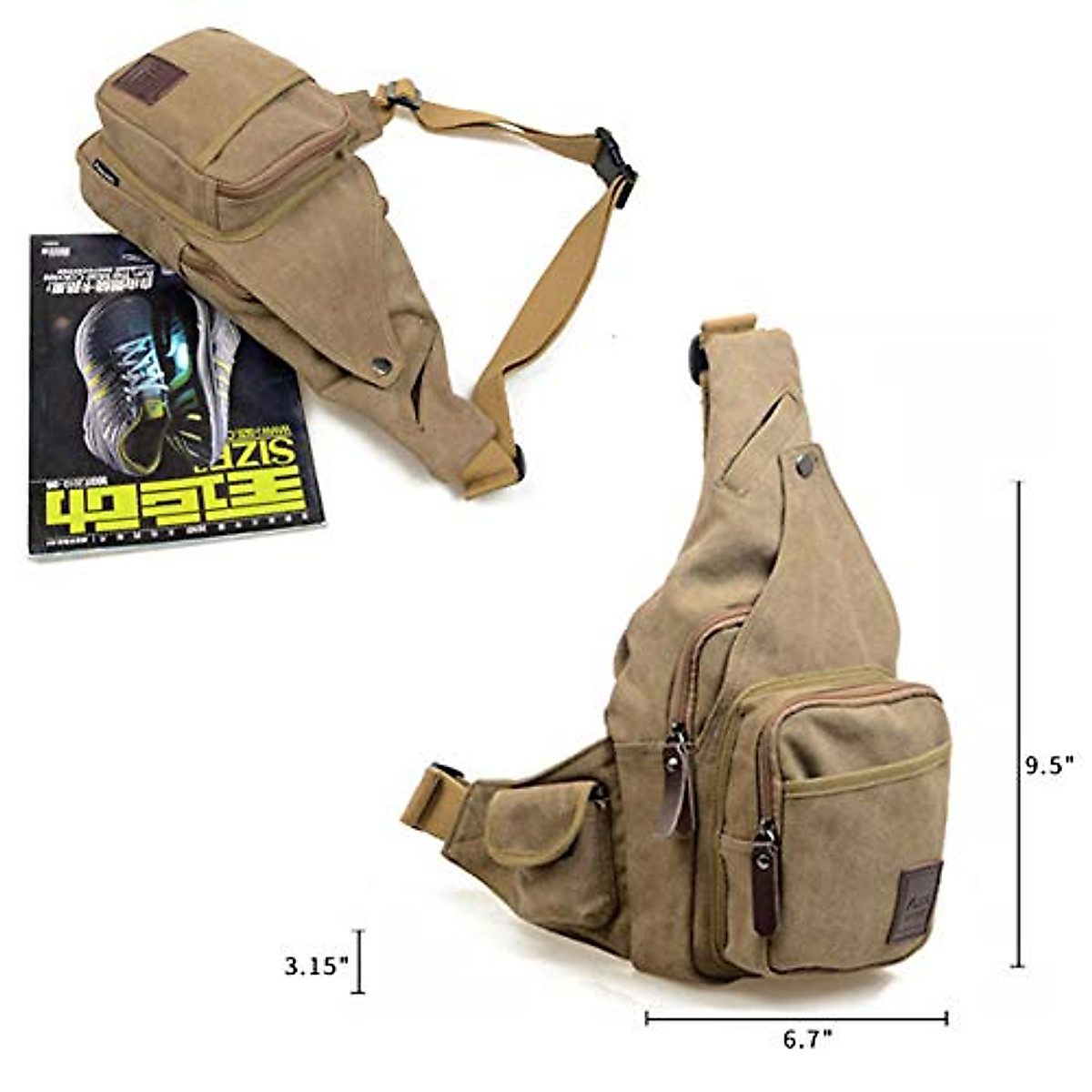 Canvas Sling Bag Crossbody Backpack Casual Daypack Small Chest Shoulder Bag Sling Chest Multipurpose Backpack for Travel, Hiking, Cycling (Green)