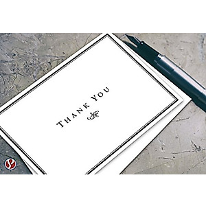 Thank You Cards for Small Business, Bulk Set of 25, 5x7" Folding Greetings, Ships Flat, Blank Inside + Envelopes - Elegant Design Note Card for Weddings, Bridal, Baby Shower, Graduation