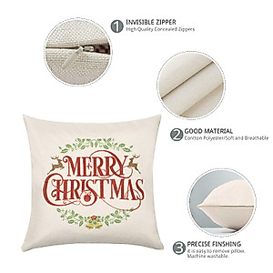 Birsppy Horuhue Christmas Pillow Covers, 4 Pack 18"x18" Christmas Decorative Couch Pillow Cases Winter Holiday Rustic Farmhouse Linen Cushion Case for Sofa, Couch, Bed and Car