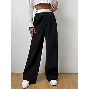 Verdusa Women's Zip Up High Waist Wide Leg Loose Long Pants Bell Bottom Black S
