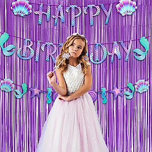 Purple Foil Fringe Party Backdrop - GREATRIL Party Streamers for Mermaid/Butterfly/Wednesdays/Star Birthdays Party Decoration - 3.2ft X 8.2ft - 2 Packs