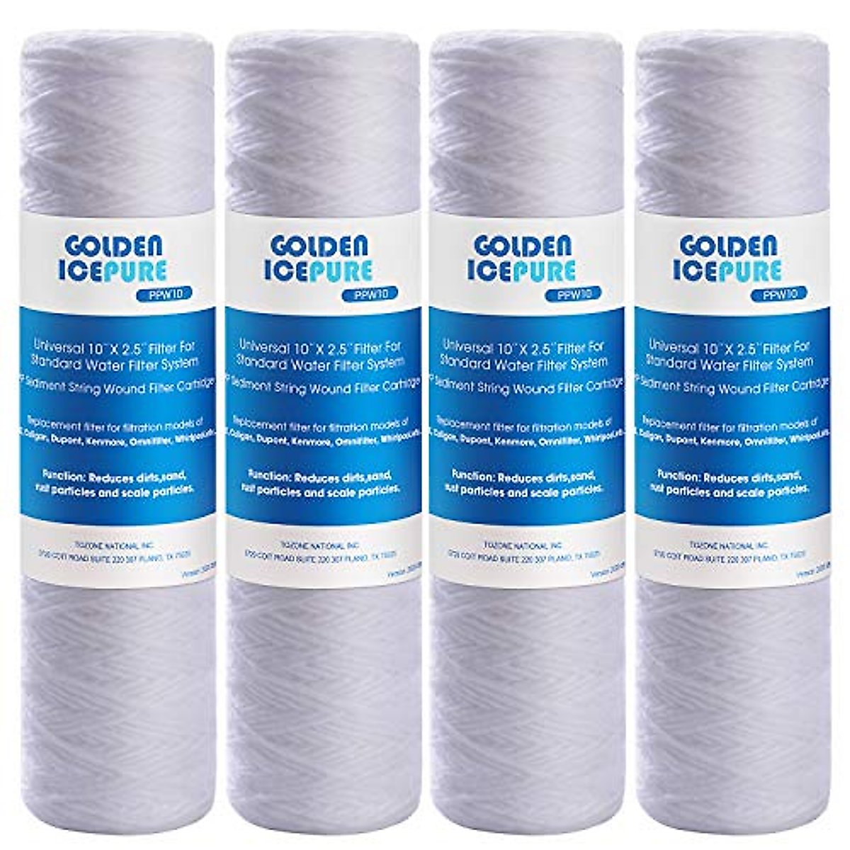 GOLDEN ICEPURE 5 Micron 10" 2.5" Whole House String Sediment Water Filter Compatible with Dupont WFPFC4002, EPW2, EPW2VC, EPW2C, WP-5, AP110, CFS110, WFPFC4002, CW-MF 4PACK