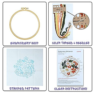 Expression Tees Embroidery Kit for Beginners & Adults - Easy Hand Embroidery Set with Cross Stitch Kits, Beginner Friendly DIY Craft, All-Inclusive Starter Kit Floral Bouquet Designs (#5 Floral)