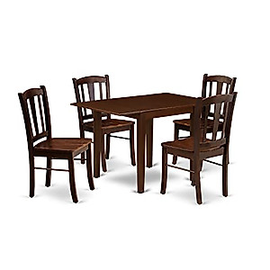 East West Furniture Norden 5 Piece Kitchen Table & Chairs Set Includes a Rectangle Dining Room Table with Dropleaf and 4 Solid Wood Seat Chairs, 30x48 Inch, Mahogany