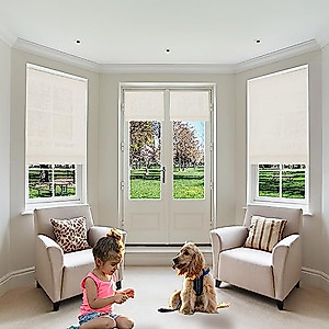 Cordless Roman Shades Window Blinds, Light Filtering Linen Blend Fabric Window Roman Shades for Windows, Doors, Bedroom, Living Room, White