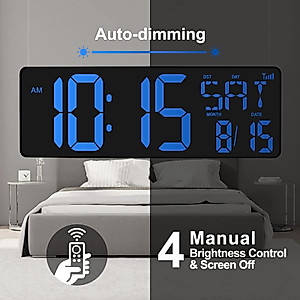 XREXS Large Digital Wall Clock WiFi Sync, 16.5 in Large Display Wall Clock with Temperature/Date/Week, LED Big Digital Timer Clock with Remote Control, Alarm Clock for Home and Office, Auto-dimming