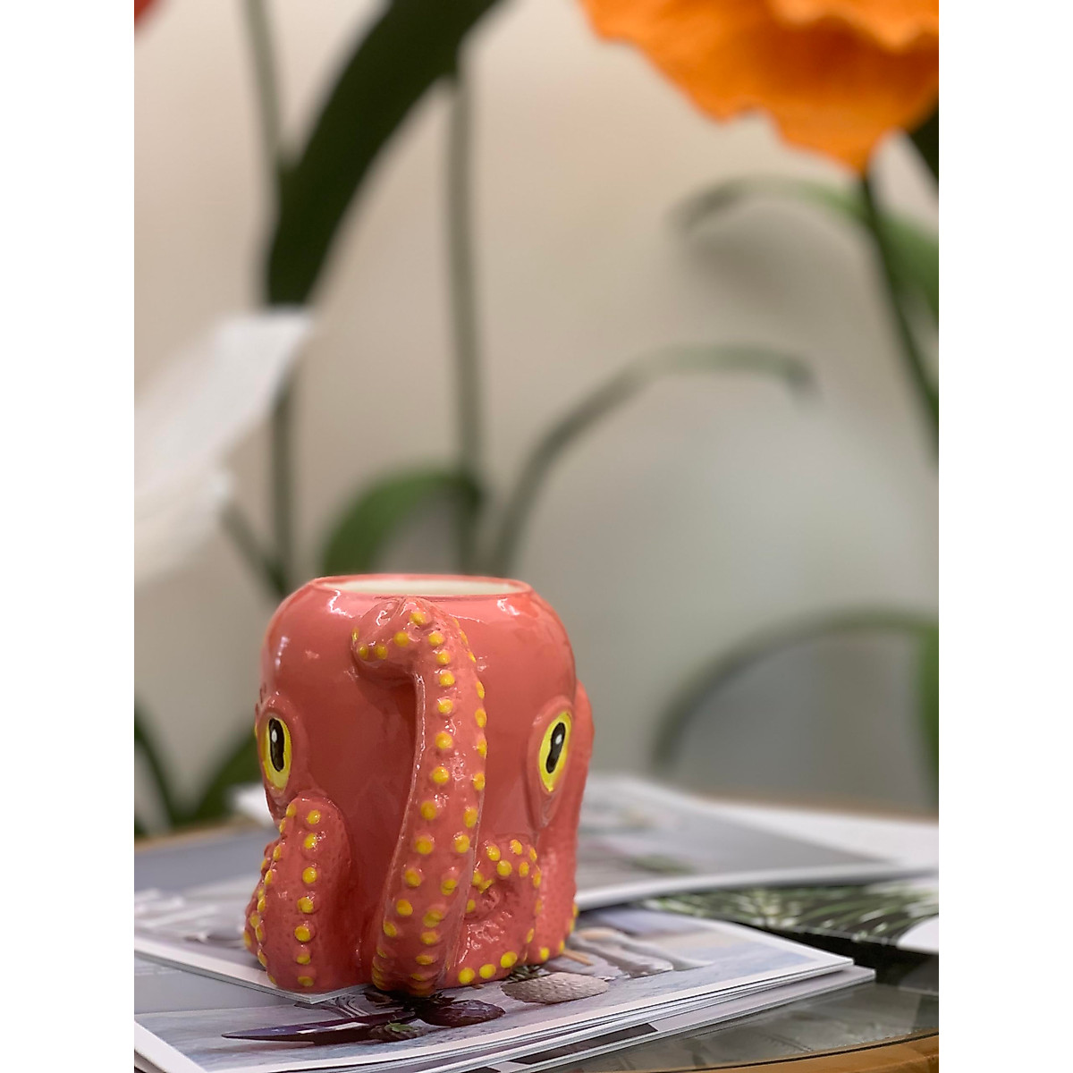 GLDOGO 3D Pink Octopus Ceramic Mug,Novel Handmade Octopus Shaped Statue Cup,Festivals or Birthday Gifts for Coffee and Milk Tea Enthusiasts