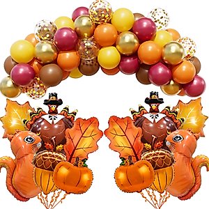 Wecepar Fall Thanksgiving Balloons 12 Inch Orange Gold Confetti Balloons with Turkey Squirrel Maple Leaves Pumpkin Foil Balloons for Fall Thanksgiving Pumpkin Autumn Harvest Party Decorations