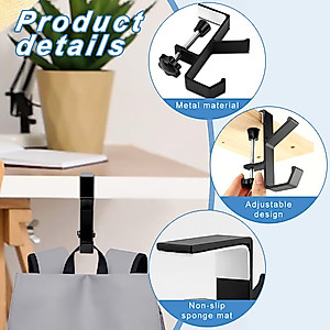 Kakalote 1pc Holder Hooks, Desk Mount Bag Holder Hook Clamp-On Backpack Hanger Under Counter Headphone Hanger Handbag Hook(Black,1pc)