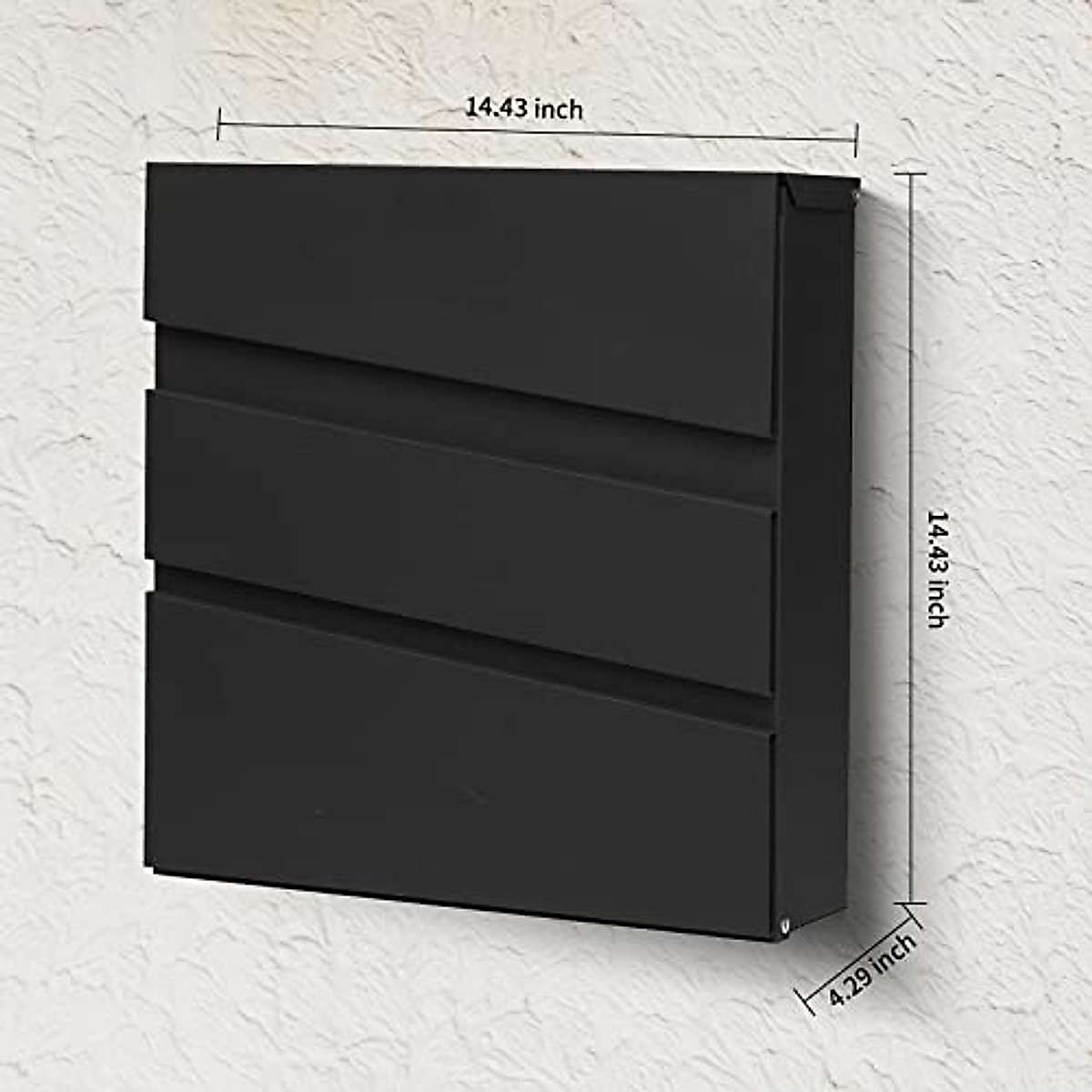 xhlokk Wall Mount Mailboxes, Modern Locking Wall Mailbox for Outside, Galvanized Steel and Aluminum Metal Mail Boxes for House with Key Lock Large Capacity, Matte Black
