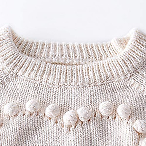 bebeshopdelageyhu Newborn Baby Girl Sweater Romper Ruffle Sleeve Cotton Knitted Bodysuit Fall Winter Outfit Infant Clothes (3-6 Months,A Beige)