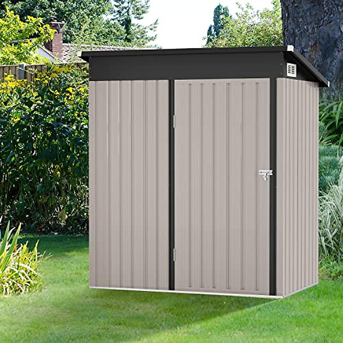 Breezestival Outdoor Storage Shed 5x3 FT, Utility Steel Tool Shed with Lockable Door and Air Vents, Galvanized Metal Shed for Garden Backyard Patio Lawn (5' x 3')
