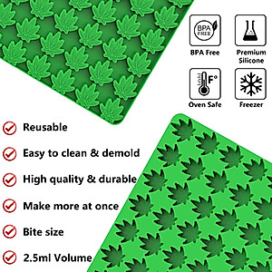 Marijuana Cannabis Hemp Leaf Silicone Molds with 70 Cavities Shaped for Pot Chocolate Candy Gummy, with Baking Scraper