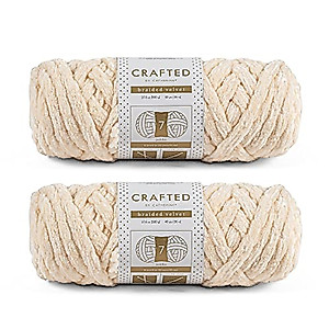 Crafted By Catherine Braided Velvet Yarn - 2 Pack (40 Yards Each Skein), Ivory, Gauge 7 Jumbo