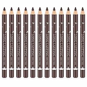 Go Ho 12 PCS Dark Brown Eyebrow Eyeliner Pencils,Sweatproof Eyebrow Pencil,Long-lasting Nice Color Eye Brow Gel Pen Makeup Brow Tint Sticks（Dark Brown）