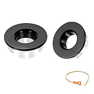 uxcell 2pcs Sink Overflow Rings, Bathroom Kitchen Basin Trim Bath Sink Hole Round Brass Overflow Drain Cover Insert in Hole with a Drain Cleaner Tool (Matte Black)