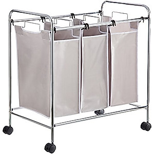 Amazon Basics 3-Bag Rectangular Laundry Hamper Sorter Basket, Grey