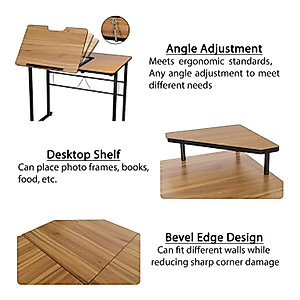 AODAILIHB L-Shaped Desk Corner Computer Desk Writing Desk Drawing Table Home Office Workstation Top Wood Surface Gaming Desk with Shelves (Wood)