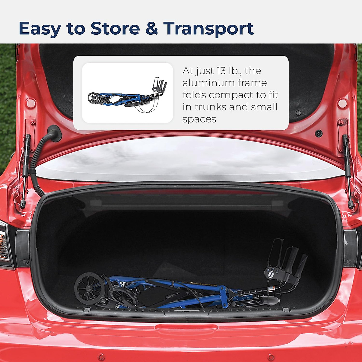 Drive Medical Aluminum Rollator Walker Fold Up and Removable Back Support, Padded Seat, 6" Wheels, Blue,R726BL