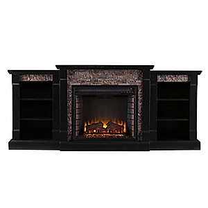 Gallatin Faux Stone Electric Fireplace w/ Bookcases