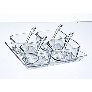 Lillian Tablesettings Clear Premium Acrylic Serving Set With Spoons (7.75" x 7.75" x 1", Pack of 6) - Perfect for Parties, Events, & Dining