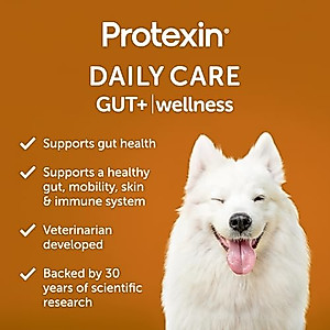 Protexin Daily Care Gut+ Wellness, 60 probiotic and postbiotic Dog Supplement Chews – Duck and Carrot Flavored