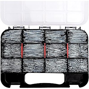 HongWay 1500pcs Hardware Nails Assortment Kit, Galvanized Nails Set, Assorted 12 Sizes Wire and Common Brad Nails Flat Nails Finishing Nails Wall Nails for Pictures Hanging Woodworking