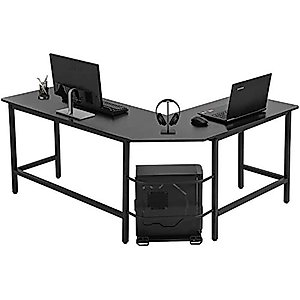 FDW Computer Desk L Shaped Gaming Desk Corner Office Desk PC Wood Home Large Work Space Study Desk Workstation,Black
