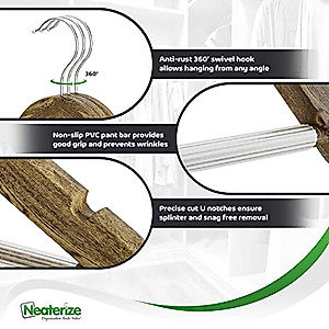 Wooden Hangers for Clothes - Heavy Duty Non-Slip Pants Bar & 360 Swivel Hook |Ganchos De Ropa | Great for Suits, Coats, Clothing [20-Pack - Vintage]