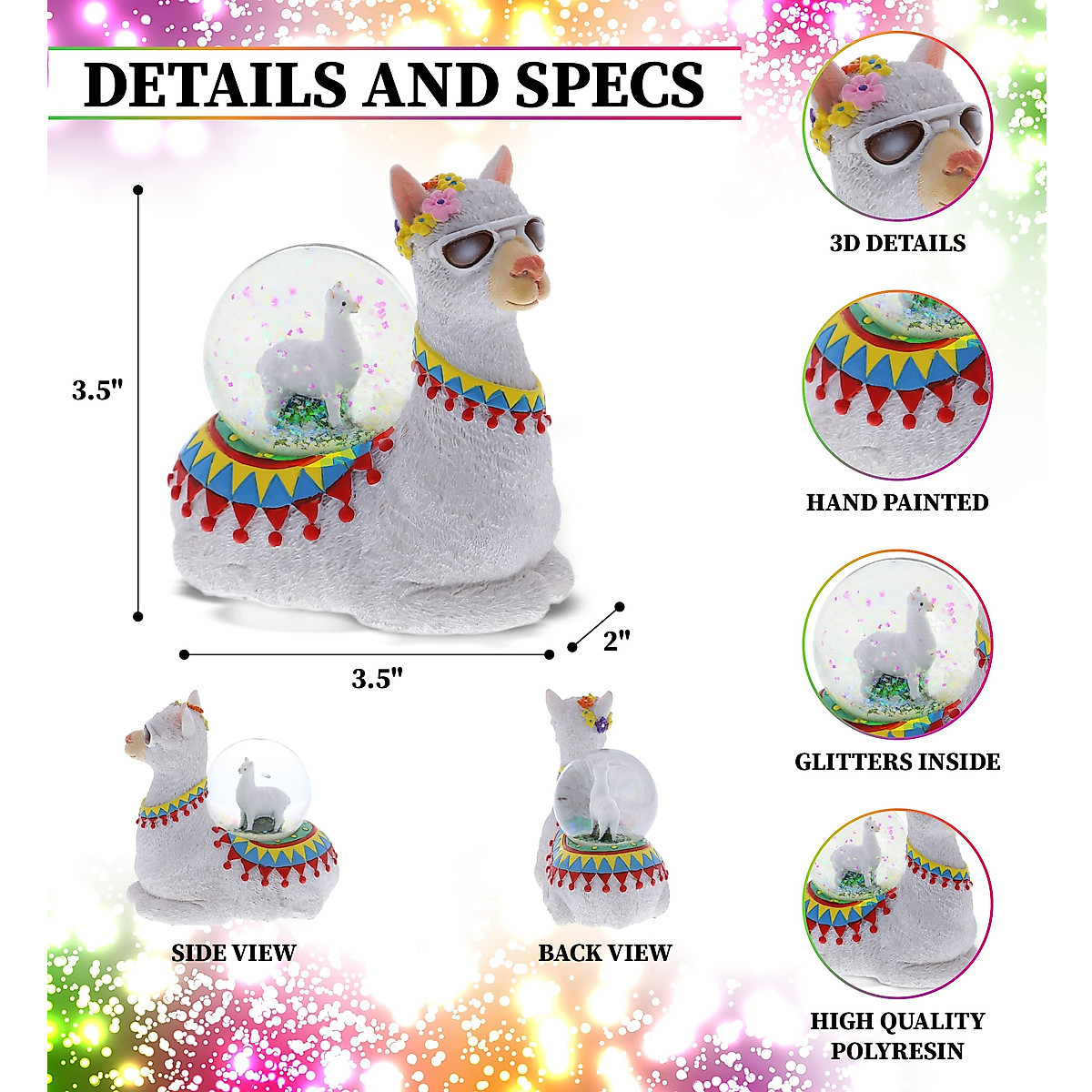 CoTa Global Llama Snow Globe Decor - Elegant Pink Sparkle Glitter Inside The Snow Globe Figure, Animal Figurines for Kids and Adults, Collectible Snow Globes Ornament for Birthday, Christmas - 45 mm
