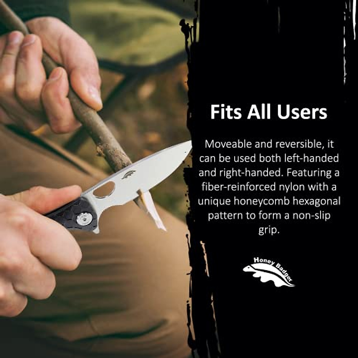 Honey Badger Drop Point Pocket Knife - 3.19" Folding Pocket Tactical Knife for Women & Men, Drop Point Blade Camping Knife, Stainless Steel Pocket Knife for Utility Work (Black, 8Cr13Mov, 3.19"/81mm)