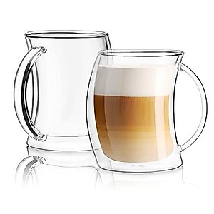 JoyJolt Caleo Collection Double Wall Insulated Glass Coffee Cups (Set Of 2) -13-Ounces