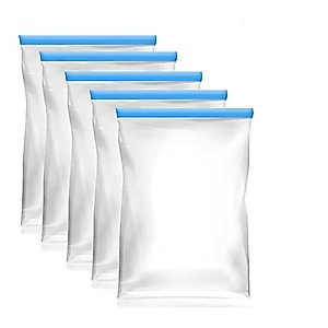 SMLJFO 5pcs Compression Bags for Travel Double Zipper Hand Roll Up Space Saver Bags Reusable Vacuum Sealed Bags for Clothes No Pump or Vacuum Needed for Clothes, Comforters, Blankets, Bedding