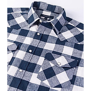 Snap Buttons Flannel Shirts for Men Regular Fit Mens Long Sleeve Shirt,Navy White MFL009,Large