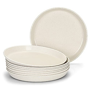 Homestockplus 9 Inch Dinner Plates,BPA-Free Wheat Straw Plates,Off White Plate Set Dishwasher and Microwave Safe Plates - Set of 8 【Non Ceramic】