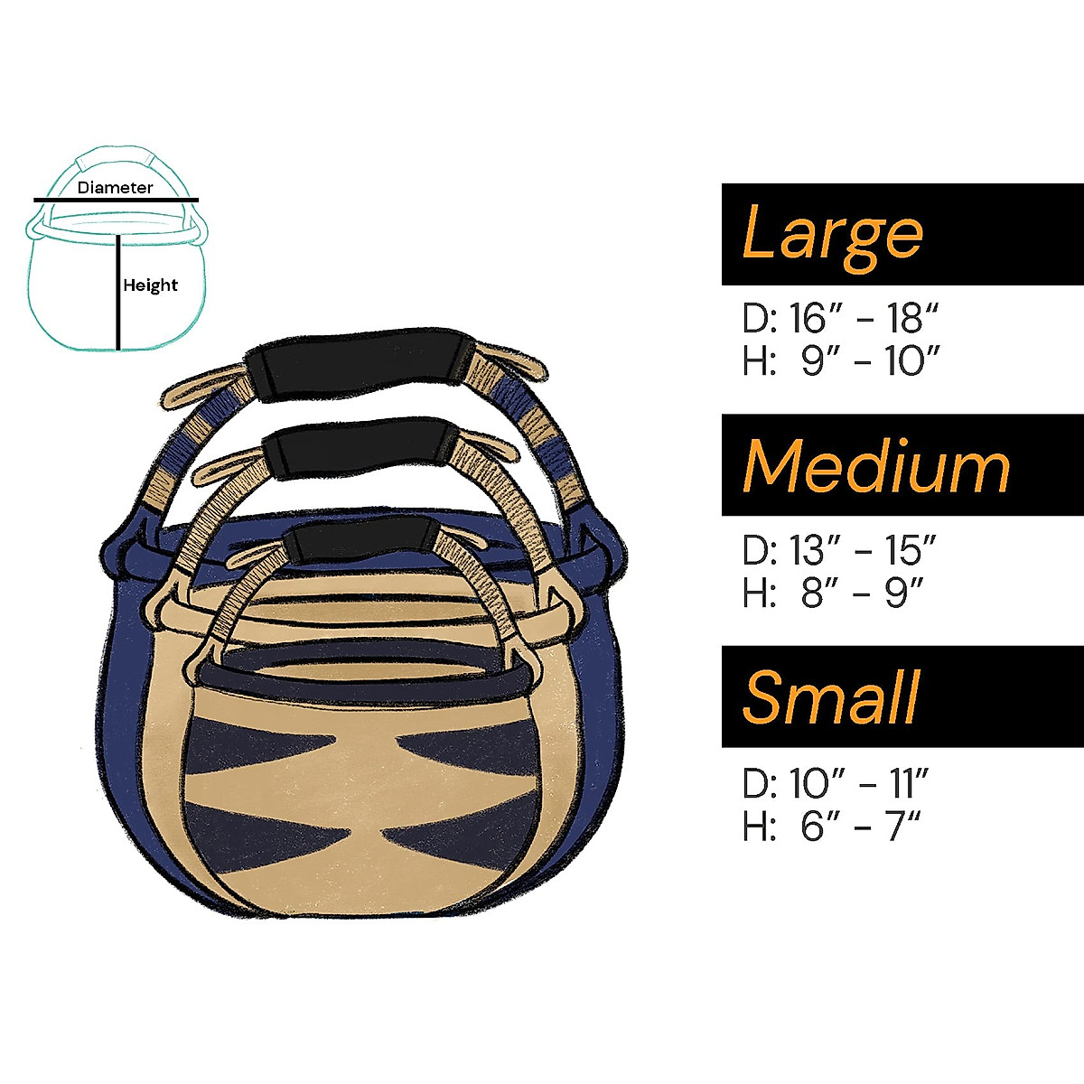 Bolga Zaare Market Basket, Handmade in Ghana by Women Artisans, Natural + Midnight Color, LARGE, 16"-18" Diameter x 9"-10" H, RED HANDLE (1 basket)