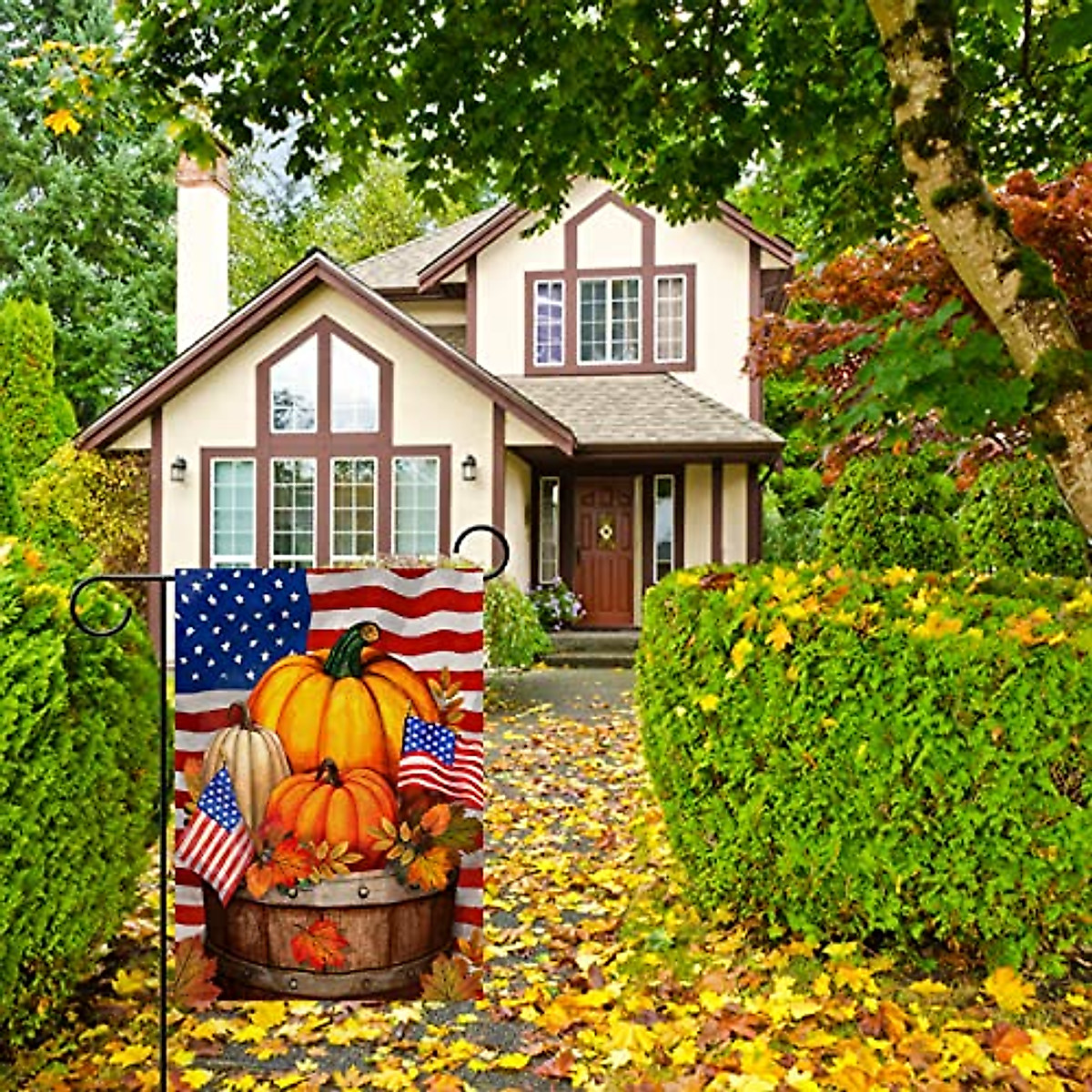 Furiaz Fall Thanksgiving Pumpkin Small Decorative Garden Flag, Autumn Maple Leaves Yard Outside Decorations, Patriotic American Farmhouse Burlap Outdoor Decor Double Sided 12 x 18