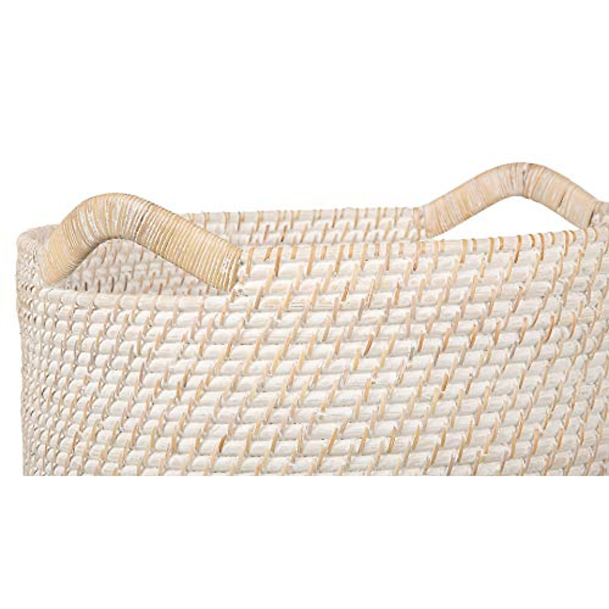 Kouboo Laguna Round Ear Handles, White-Wash Rattan Storage Basket