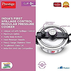 PRESTIGE Clip-on Svachh 3 Litre Stainless Steel Pressure Cooker, silver, standard
