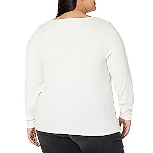 Amazon Essentials Sweater for Women, Long Sleeve Slim-Fit Rib Scoop Neck (Available in Plus Size), Pack of 2, Black/Eggshell White, Small