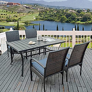 VOYSIGN Outdoor Wicker Dining Chairs, Patio Rattan Dining Chairs, Restaurant Chair with Removable Cushions, Firepit Armchair w/Armrests Set of 2