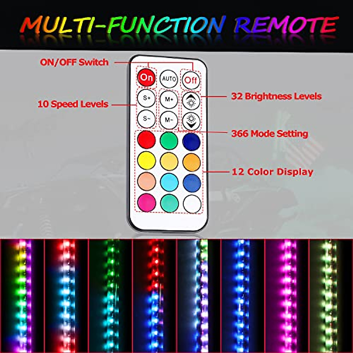 Niwaker 2ft Smoked Black LED Whip Lights with RF Wireless Remote Control RGB Dancing/Chasing Lighted Whip Antenna LED Whips for ATV UTV Polaris RZR Can-am Truck Off Road Vehicle 4x4 Dune SUV Roof