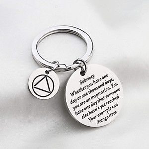 PLITI Sobriety Gift Addiction Recovery Gift Sober Gift Recovery AA Alcoholics Anonymous Birthday Gifts AA NA Gift Sobriety Keychain (Sobriety change lives)