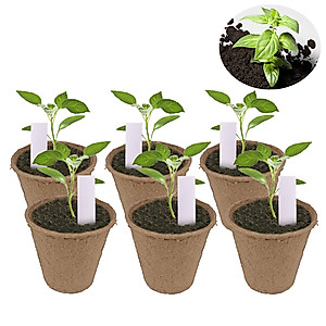 Huvai 100 Pack 3.15" Round Biodegradable Peat Pots Plant Seedling Saplings & Herb Seed Starters Kit with 100 Pcs White Plastic Plant Labels