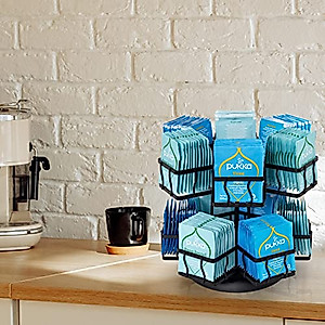 NHZ Tea Bag Organizer,Tea Bag Storage Holder Spinning Carousel with 12 Compartments, Up to 140 Tea Bags Storage, Tea Bag Holder Black Powder Coated Stainless Steel