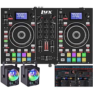 LyxJam 2-Deck Portable DJ Controller, Mixing Console with LCD Display | Manual Looping, USB, MIC Input, Record Output, 16 Performance Pads with Virtual DJ LE Software Included (Download) + DJ Lights