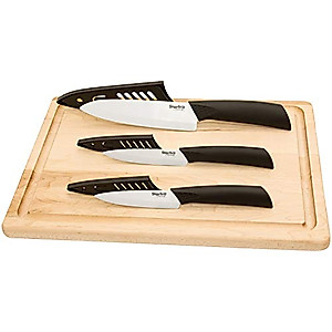 Starfrit 092854-006-0000 3-Piece Ceramic Knife Set with Blade Covers, Black/White, Standard