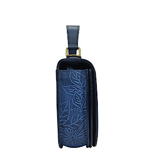 Anuschka Women's Original Head-Painted Leather Small Flap Crossbody, Tooled Butterfly Ocean