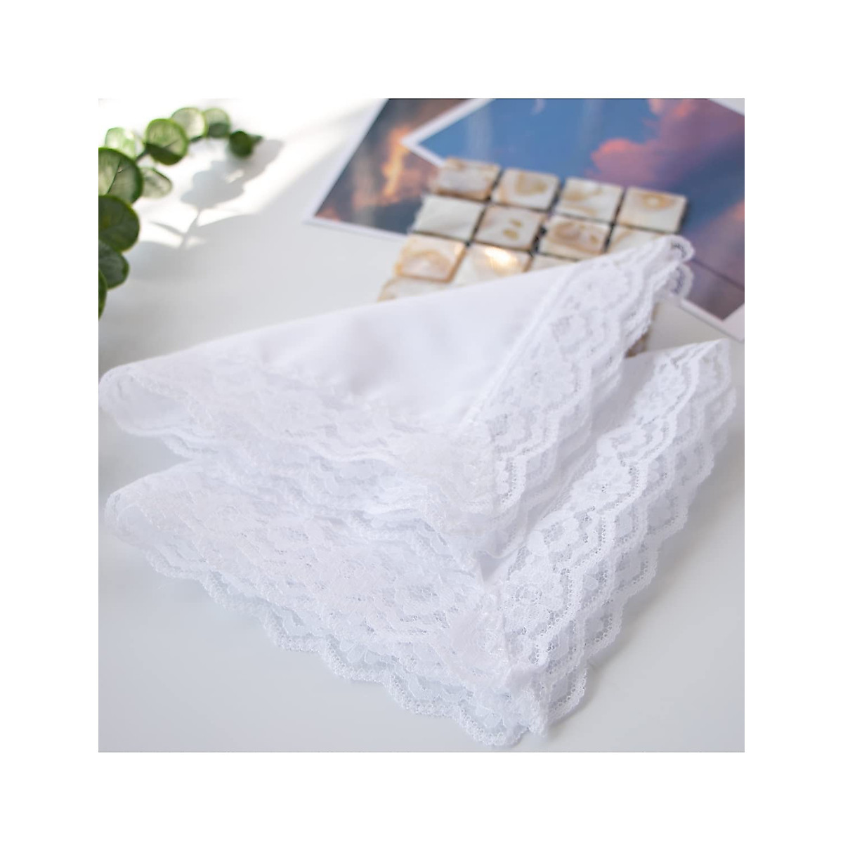 Lace White 100% Cotton Handkerchiefs Hankies for Women Wedding Gift White 3Pieces