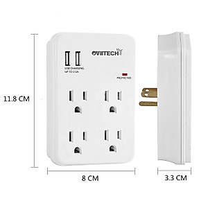 Multi-Functional Wall Mount Outlet,Surge Protector,OviiTech 4-Outlet With USB 2.1A Charging Ports Socket Outlets Adapter,1875 W,450 Joules,White,ETL Listed,2 Pack
